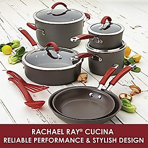 Rachael Ray - 87630 Rachael Ray Cucina Hard Anodized Nonstick Cookware Pots and Pans Set, 12 Piece, Gray with Red Handles