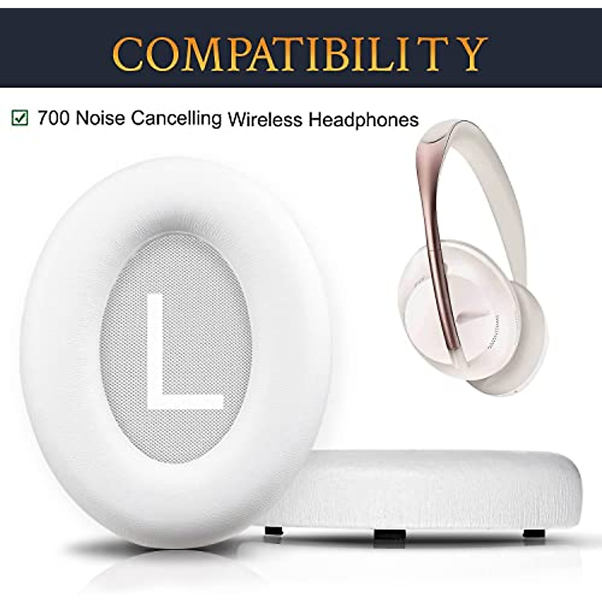 SOULWIT Replacement Earpads for Bose 700 (NC700) Wireless Headphones, Ear Pads Cushions with Softer Leather, High-Density Noise Cancelling Foam, Added Thickness - White