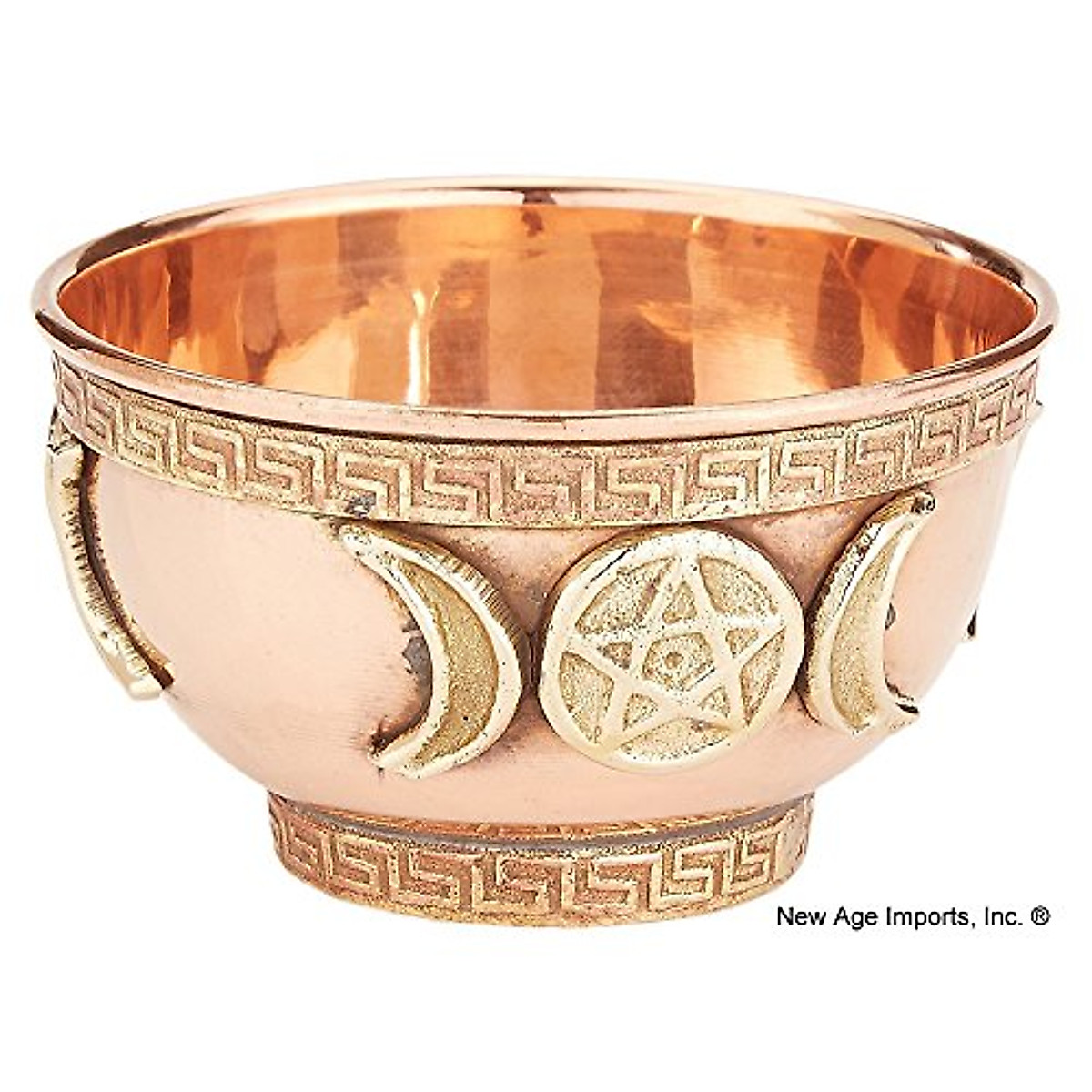 Triple Moon Pentacle Copper Offering Bowl 3", Great for Altar use, Ritual use, Incense Burner, smudging Bowl, Decoration Bowl, offering Bowl - New Age Imports, Inc.