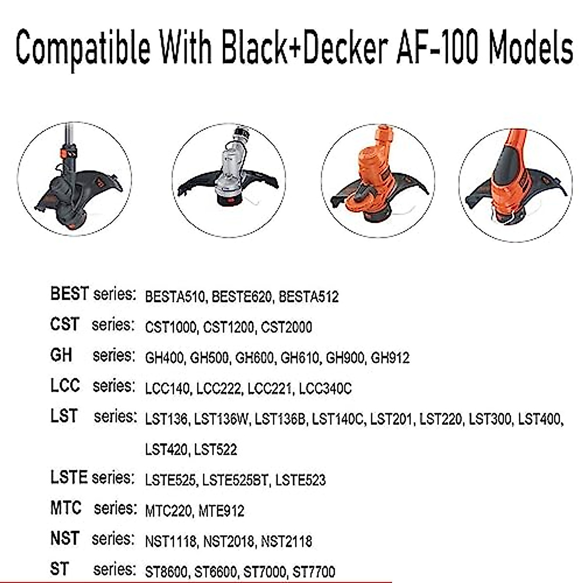 BEIIMPKLU AF-100 String Trimmer Spool Replacement for Black and Decker AF-100-3ZP AF-100-BKP,30ft 0.065", Autofeed Replacement Trimmer Line for Black and Decker Weed Eater(5 Spools, 1 Cap,1 Spring)