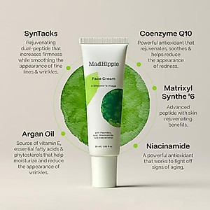 Mad Hippie Face Cream – Age-Defying Face Moisturizer & Skin Tightening Cream with Niacinamide, Advanced Peptides & Argan Oil (1.02 Oz) + Skin Care Pillow Pack