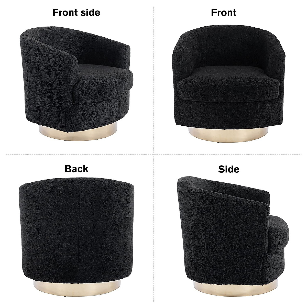 Dxacvkc 30.7" W Boucle Chair Swivel Barrel Chair Comfy Round Accent Sofa Chair for Living Room, 360 Degree Club Chair, Leisure Arm Chair for Nursery/Bedroom/Living Room/Lounge Hotel/Office, Black