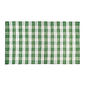 GLAMBURG Cotton Reversible Area Rug 3' x 5' Farmhouse Floor Mat, Handwoven Washable Carpet Checkered Plaid Rug for Front Porch Living Room Kitchen Bedroom - Green White