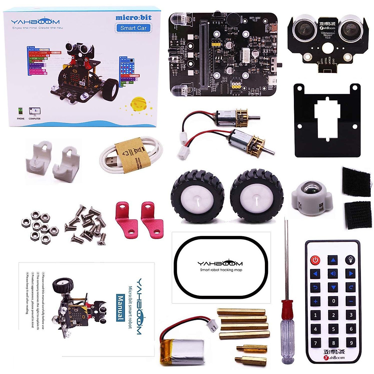 Yahboom STEM Education BBC Micro:bit Coding Robot Car Kit for Kids to Programmable DIY Toys for 12+ (Without Micro:bit)