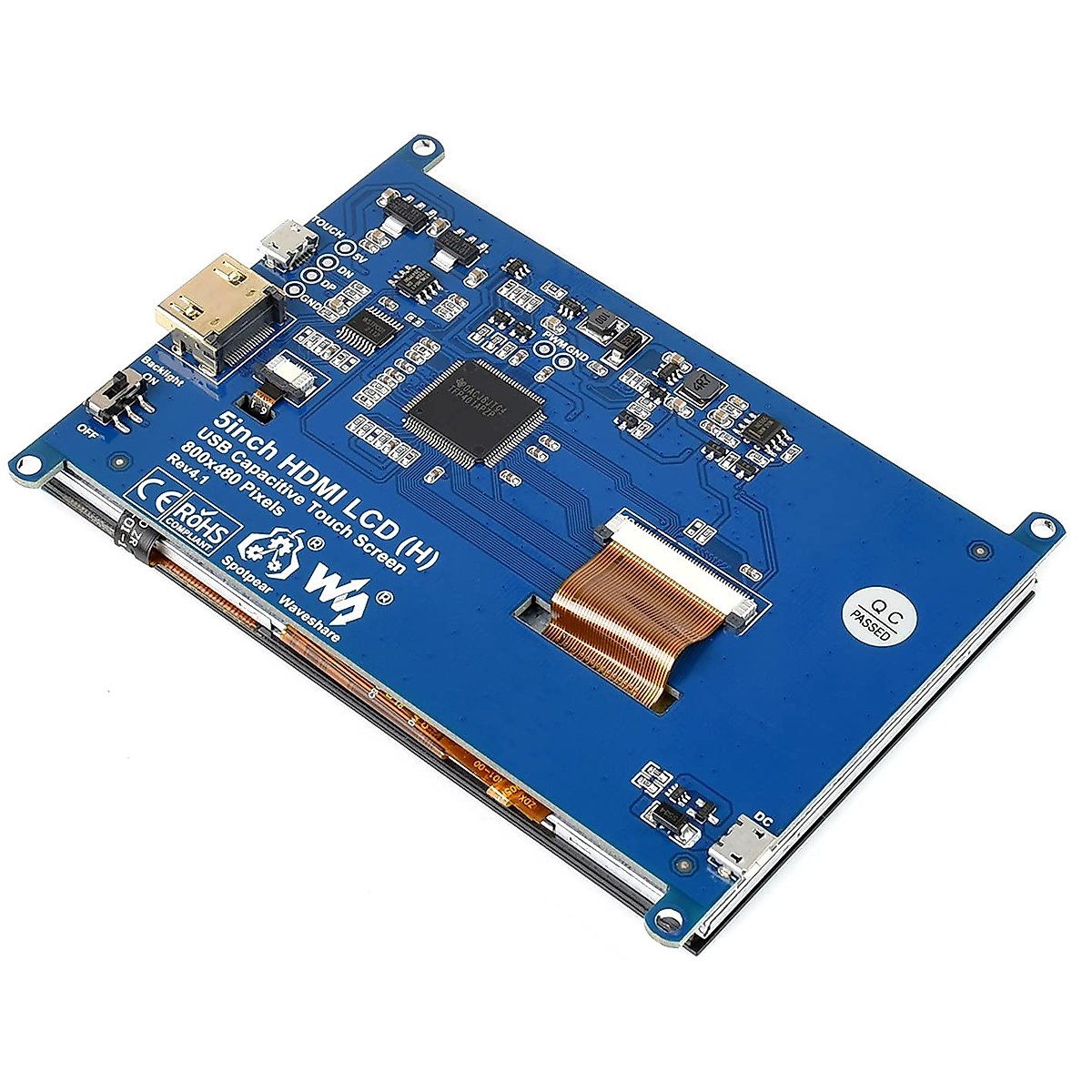 Bicool 5inch HDMI LCD Rev 4, 800x480 Capacitive Touchscreen Monitor TFT Display for All Raspberry Pi 4B/3B+/3B/Zero/Zero W/WH, Support Windows 10/8.1/8 / 7,5-Points Touch Driver Free Toughened Glass