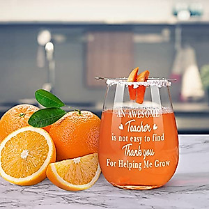 DAZLUTE Teacher Appreciation Gifts, Teacher Stemless Wine Glass, Teacher's Day Gifts Birthday Gifts Christmas Gifts Graduation Gifts for Teacher from Student, Teacher Gifts for Women Men, 15Oz