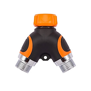 Giraffe Tools Garden Hose Splitter 2 Way Heavy Duty, 3/4" GHT Y Connector for Outdoor Faucet Spigot, Brass Fitting, Separate Shut Off Valve, Single Pack
