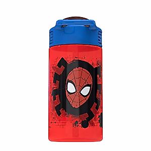 Zak Designs Marvel SpiderMan Kids Spout Cover and Built-in Carrying Loop Made of Plastic, Leak-Proof Water Bottle Design (BPA-Free), Red, 16oz