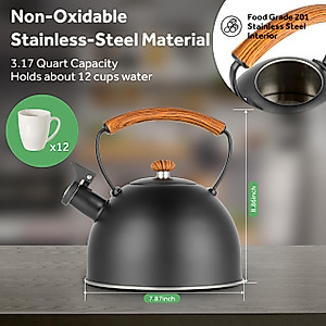 YSSOA Whistling Stovetop Tea Kettle, 3.2 Quart Stainless Steel Teapot with Cool Touch Ergonomic Handle, Hot Water Fast to Boil, Black