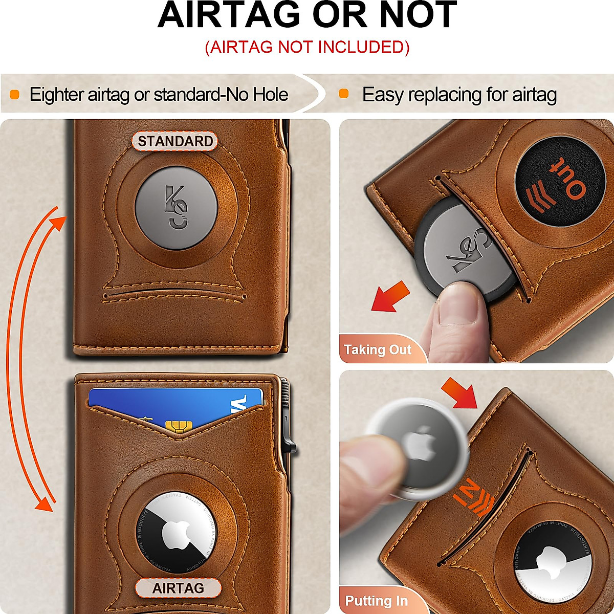 KEMISANT Airtag Wallet Men Gift,Mens Slim Front Pocket Wallet Money Clip Standard or Apple Airtag Use 3.8"×2.8"×0.9"