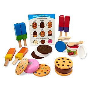 Melissa & Doug Wooden Frozen Treats Ice Cream Play Set (24 pcs) - Play Food and Accessories Food Toys for Toddlers and Kids 3+
