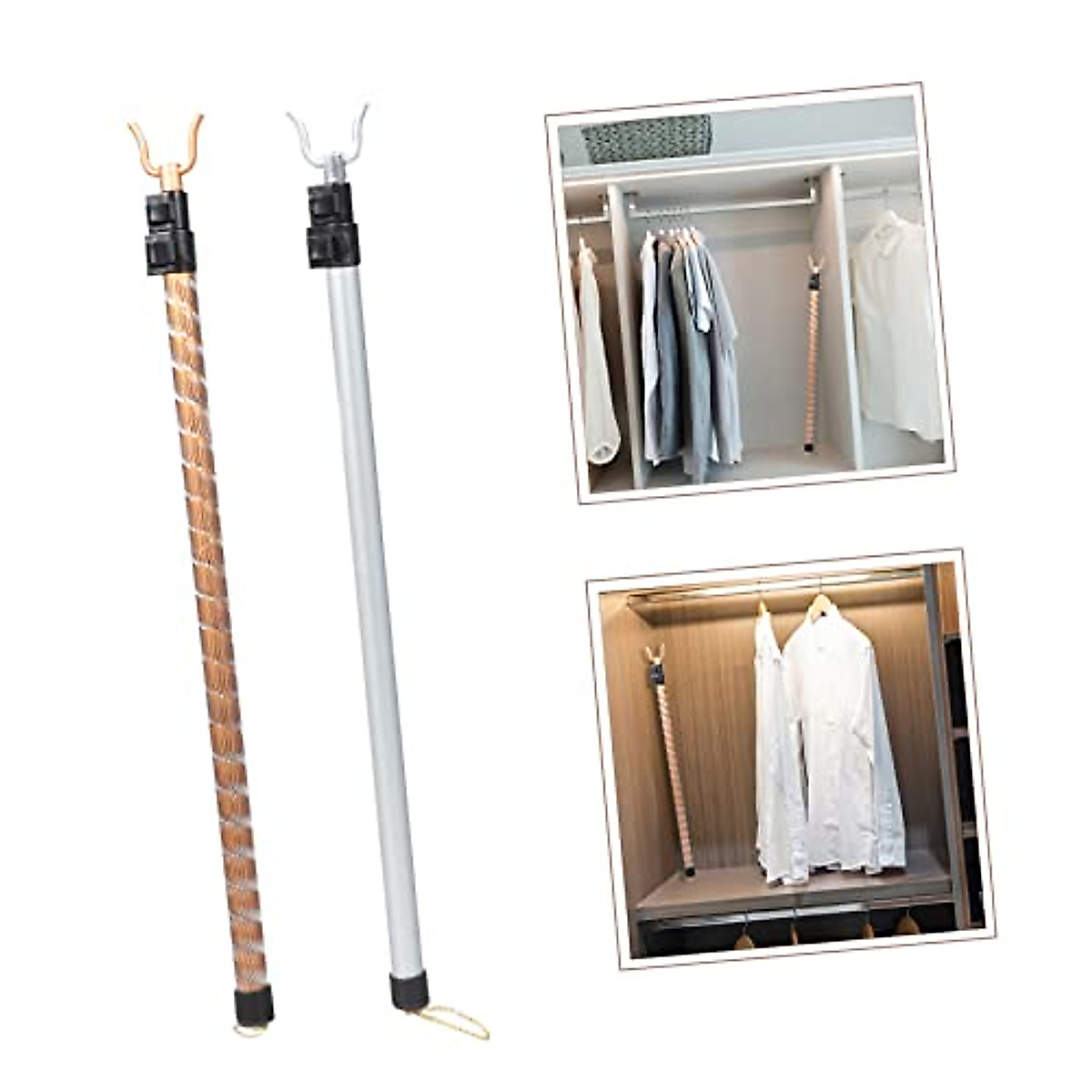 OKUMEYR 2pcs Stainless Steel Toilet Paper Holder Out Door Curtains Blinds Curtains Adjustable Closet Pole Retractable Reach Stick Washing Line Clothes Reaching Pole Clothes Fork Rod CD