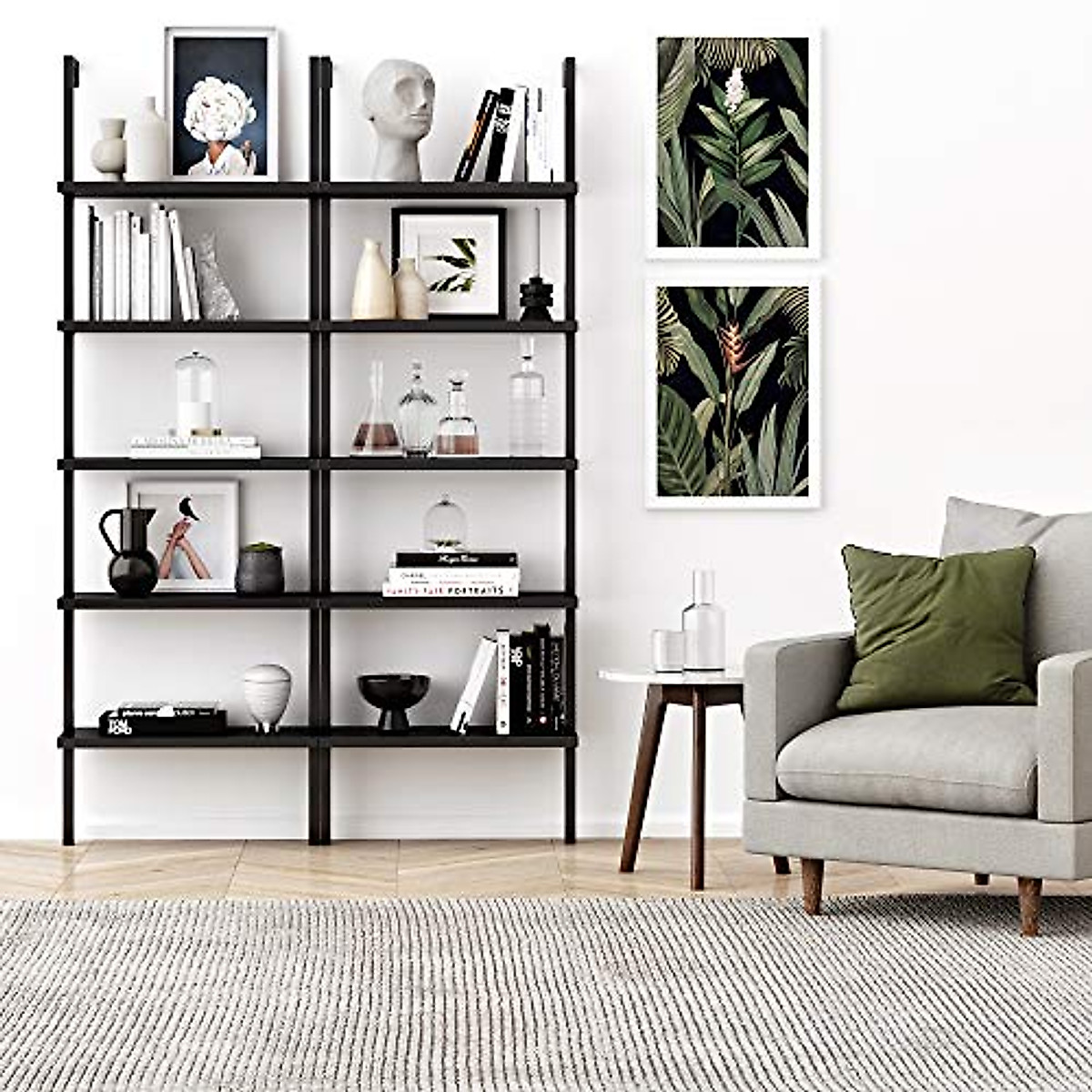 Nathan James Theo 5-Shelf Black Modern Bookcase, Open Wall Mount Ladder Bookshelf with Industrial Metal Frame