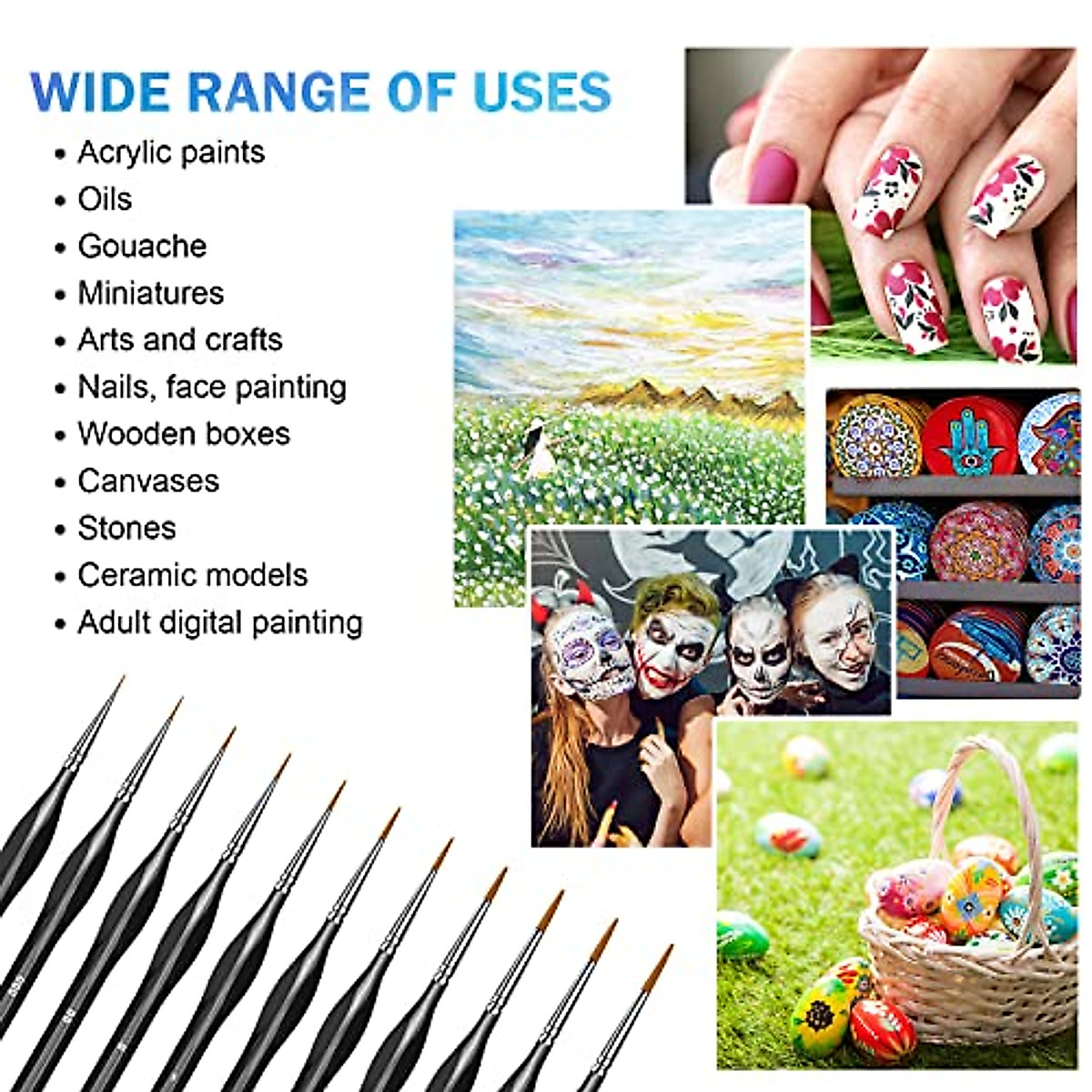 11Pcs Paint Brushes,Miniature Paint Brushes with Ergonomics Grip Handles,Detail Paint Brush Set for Fine Detailing & Art Painting - Acrylic, Watercolor,Oil,Models, Warhammer 40k……