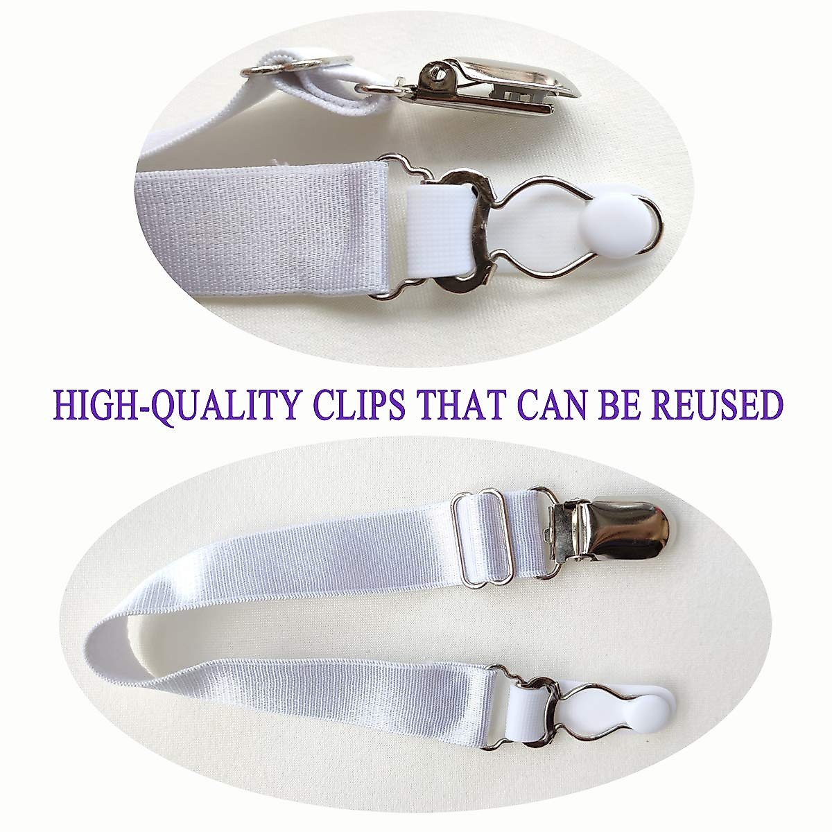 Stocking Clip Garter Adjustable Elastic Belt Two-Way Socks Lace Garter Multifunctional Fixing Clip Non-Slip 4pcs (White one)