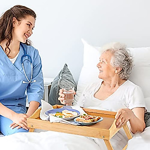 Aodaer 2 Pack Natural Bed Tray Table with Folding Legs Kids Portable Serving Platters Tray with Handles Large Serving Tray Breakfast Food Tray for Bed, Sofa, Kitchen, Eating, Working