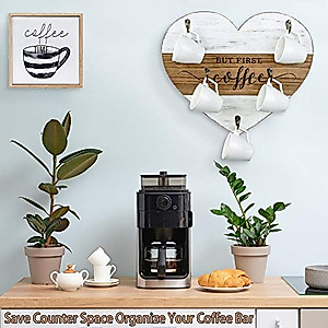 Feng Lan Coffee Mug Holder Wall Mounted ｜Heart-Shaped Wood Cups Rack Display Organizer ｜Coffee Cup Holder, Tea Cup Storage Rack