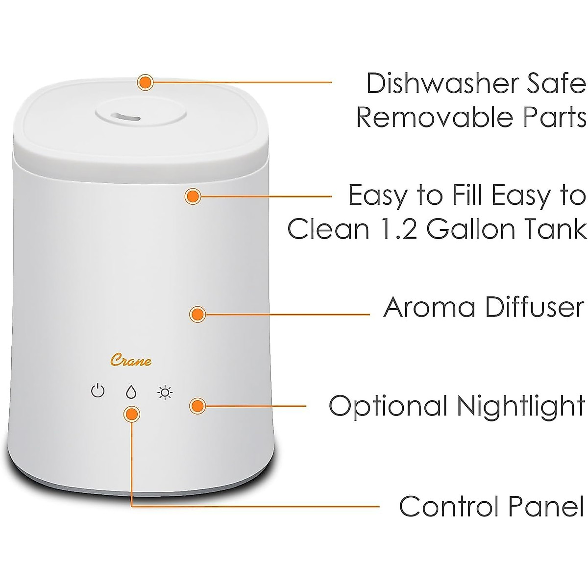 Crane Diffuser and Top Fill Ultrasonic Air Humidifiers for Bedroom and Office, 1.2 Gallon Cool Mist Humidifier for Large Room and Home, No Humidifier Filters Needed, White