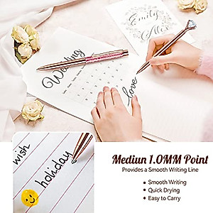 Airevesket 9 PCS Rose Gold Ballpoint Pen Set, Rose Gold Desk Accessories, Crystal Diamond Pen Black Ink Rose Gold Pens, Metal Ballpoint Pens for Office Gifts Wedding Gifts Party Supplies(Rose Gold)