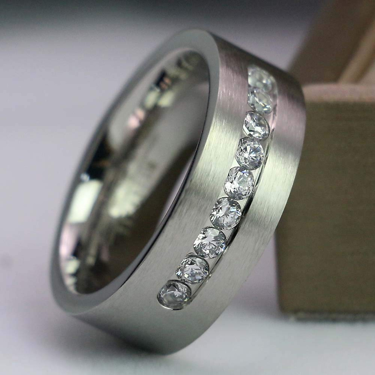 LOVERSRING Couple Ring Bridal Set His Hers Women White Gold Plated Cz Men Titanium Wedding Ring Band Set