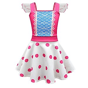 Garperkids Girls Bo Peep Costume for Kids Flutter Sleeve Princess Polka Dot Dress Summer Square Neck Flounce Hem Casual Dress Party Dress Up Children Outfits