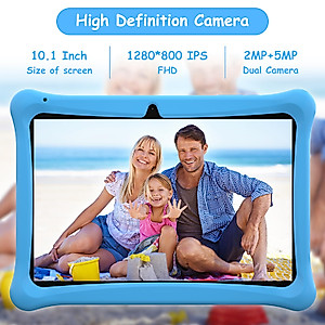 SGIN 10.1 inch Kids Tablet Android 12, 64GB ROM 2GB RAM(TF Card 512GB), Pre-Installed iWawa, Parental Control, 2.4G/5G WiFi, BT4.2, Dual Camera, Educational, Toddler Tablet Shockproof Case(Blue)