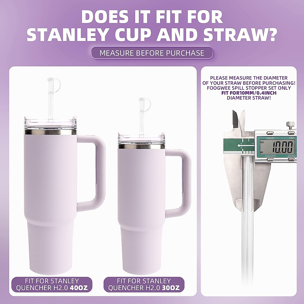 6 Pack 12inch Reusable Replacement Straws for Stanley 30 oz 40 oz Quencher H2.0 Tumbler with Handle, with Spill Stopper Set, Cleaning Brush and Straw Cover Cap for Stanley Cup Accessories