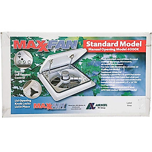 Maxxair Maxxfan Plus High Powered 10-Speed RV Intake and Exhaust Fan - Manual or Remote Control Electric Opening, Easy Ceiling Controls, Rain Sensor with Automatic Lid Closure, White (00-04000K)