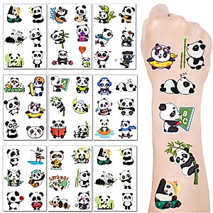 Allberll Panda Party Favor 144Pcs Temporary Tattoos 24 Sheet for Panda Birthday Party Decorations supplies Green