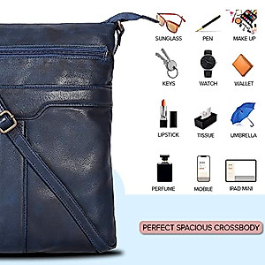 Leather Crossbody Bags for Women - Ladies Sling Handbags - Medium Cross body Purses Handbags - Purses For Women (Blue Classic)