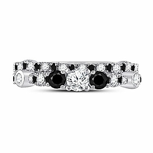 1.00 Ct Round Cut Black & White Diamond 925 Sterling Silver Women's 3-Stone Wedding Bridal Ring Set 14K White Gold Finish
