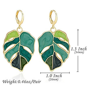 Gift Earrings Bohemian Green Leaf Earrings for Women, Enamel Jewelry for Women, Monstera Leaves Plant Pendant Drop Dangle Earrings for Women Mens with Box Gift Package, Hoop
