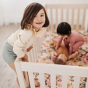 Fitted Crib Sheet - Garden Floral Pattern Design, Woven 100% Cotton (Rose Pink, Regular (28x52x9) in)