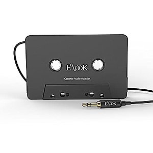 Elook Car Cassette Aux Adapter, 3.5mm Universal Audio Cable Tape Adapter for Car, Phone, MP3 ect. Black