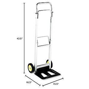 Safco Products Hide-Away Fold Up Collapsible Utility Hand Truck, 250 lb Capacity, Aluminum Frame, Steel Toe Plate, 2 6" Smooth Rolling Rubber Wheels