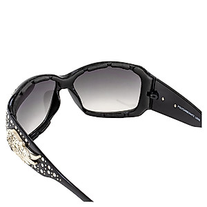 Rodeo Queen Angel Padded Motorcycle Bling Sunglasses for Women Black Frame w/Bling Rhinestones & Smoke Gradient Lens