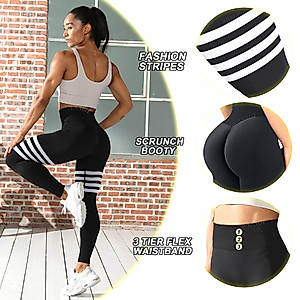 ASAGI Striped Scrunch Butt Lifting Workout Leggings for Women High Waist Yoga Pants Seamless Booty Gym Tights(2#-Black,X-Large)