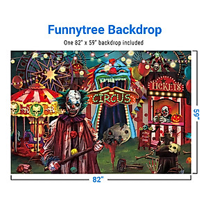 Funnytree 7x5ft Halloween Evil Circus Theme Backdrop for Photography Clown Creepy Carnival Haunted House Horror Scary Birthday Party Supplies Decorations Banner Home Decor Photo Booth Props Background