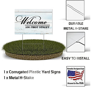 Signs Board Personalized Welcome 106 First Street Yard Signs with Stakes House Warming Gift Encouraging for Garage Sales Rent Open House Construction 12"x18"