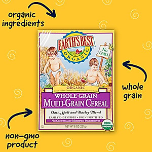 Earth's Best Organic Baby Food, Organic Whole Grain Multi-Grain Baby Cereal, Non-GMO, Easily Digestible and Iron Fortified Baby Food, 8 oz Box