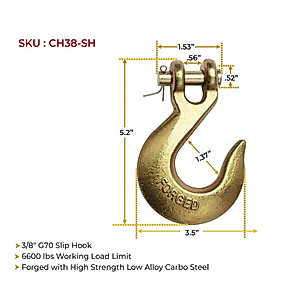 Mytee Products (10 Pack) 3/8" Clevis Slip Hook - 6,600 LBS WLL Heavy Duty Grade 70 Tow Chain Hook for Truck Trailer Tie Down
