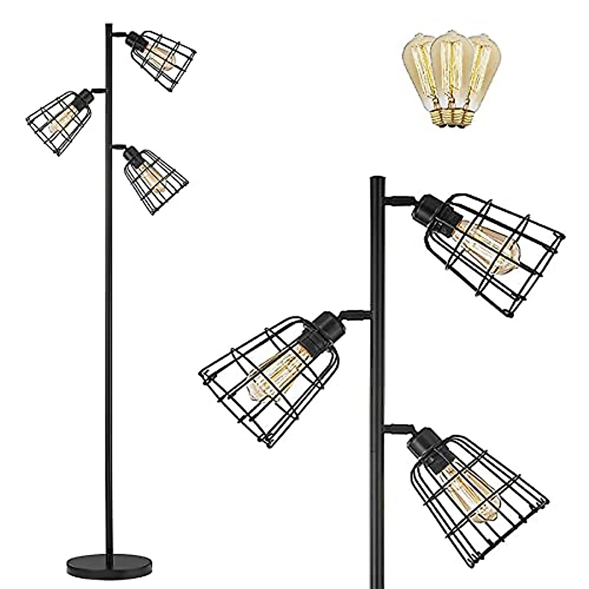 Modern Floor Lamp for Living Room Bright Lighting Tall Stand Up Lamp Farmhouse Rustic Industrial Black Tree Floor Lamps for Bedrooms, Office with Reading Light Standing Lamp