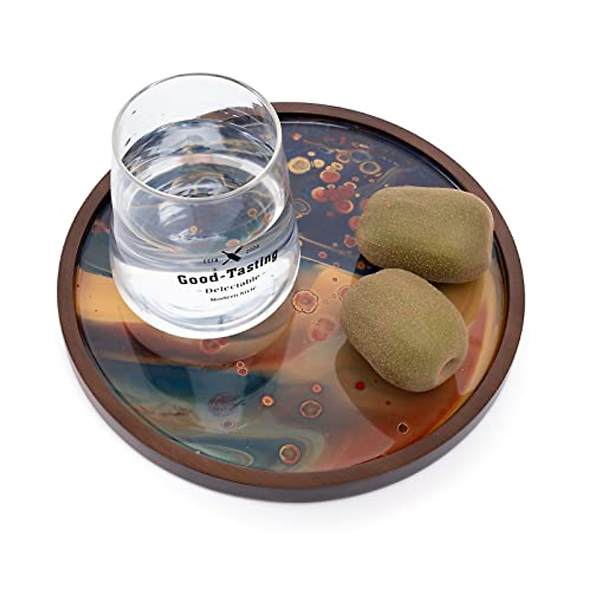 Wood Decorative Tray Round Serving Trays,Ottoman Tray Platter Coffee Table Trays for Home,Restaurant,Hotel,Deco,Food,Tea Tray