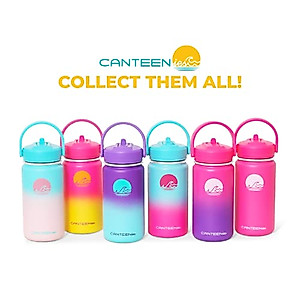 Canteenies Kids Water Bottle for School, 14 Oz, Straw Lid, Stickers, Scrunchie, Vacuum Insulated Stainless Steel Double Walled, BPA Free Food-Safe, Leak-Proof Tumbler Travel Cup For Girls