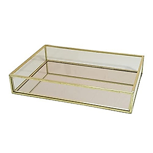 GEEKLLS Breakfast Tray Storage Tray Gold Rectangle Glass Makeup Organizer Tray Dessert Plate Jewelry Display Home Kitchen Decor