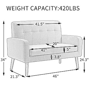 ATTICA 50'' Modern Fabric Loveseat Sofa,Office Couch for Small Space, Living Room Soft Futon,Small Couch for Bedroom (Grey) (M-6655)
