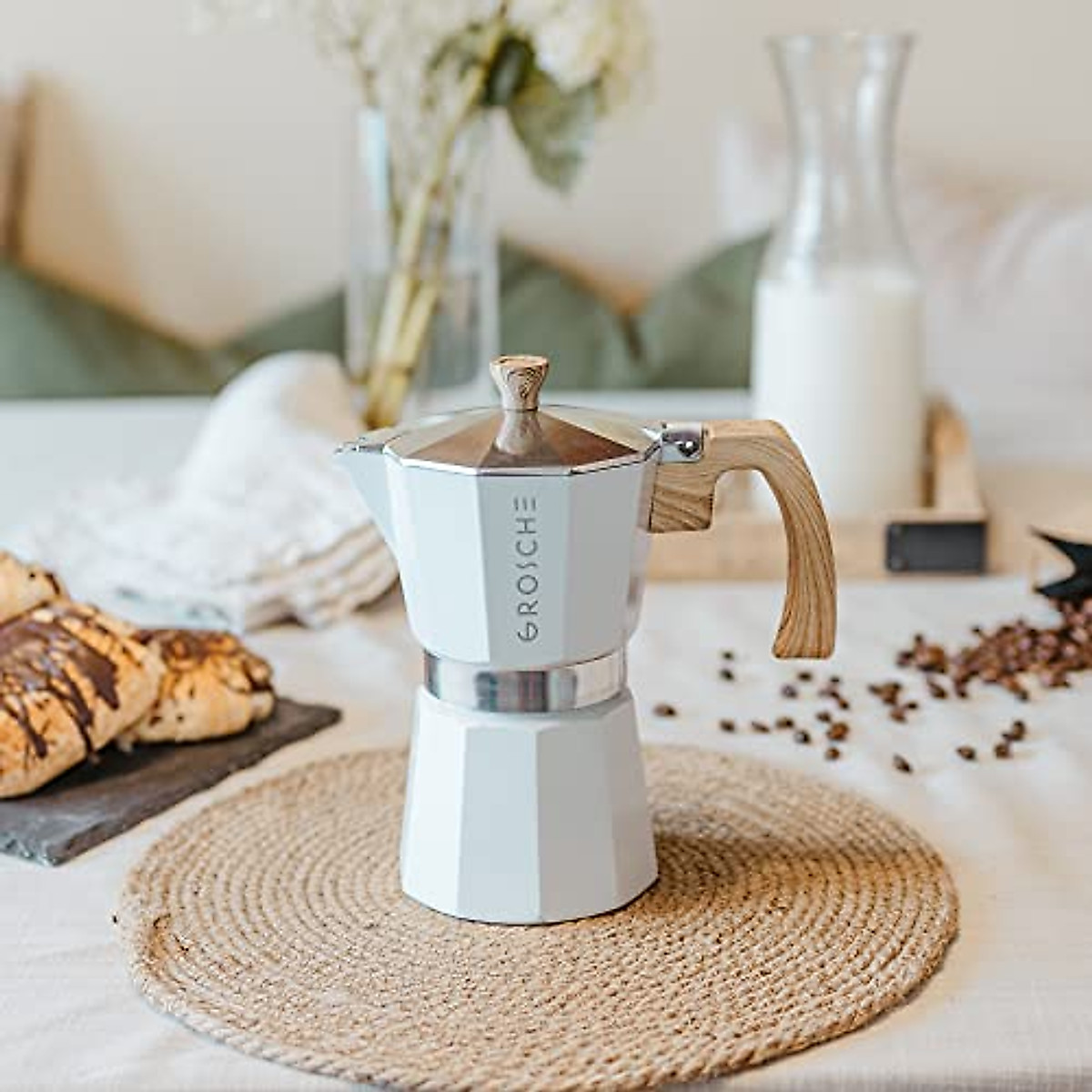 GROSCHE White Milano Stovetop Espresso Maker, 6 cup