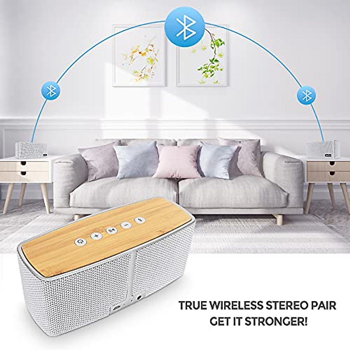 comiso Bluetooth Speakers, 20W Loud Wood Home Audio Outdoor Portable Wireless Speaker, Subwoofer Tweeters for Super Bass Stereo Sound Bluetooth 5.0 Handsfree 24H Playtime