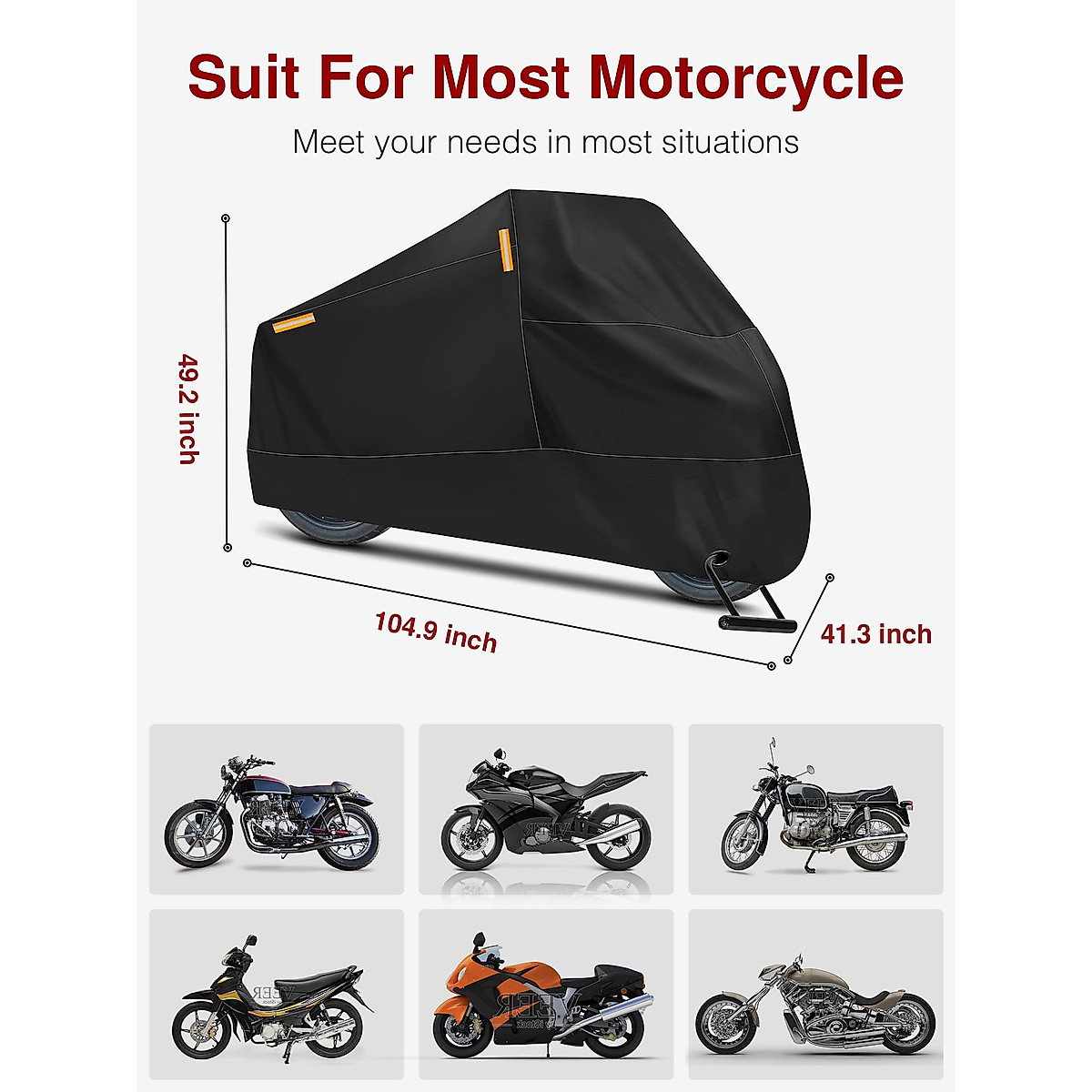 Puroma Motorcycle Cover, 105'' XXX-Large Heavy Duty Motorcycle Cover Waterproof Outdoor Indoor Scooter Shelter Protection with 4 Reflective Strips for Harley Davidson, Honda, Suzuki, Kawasaki, Yamaha