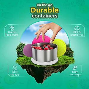 SIMPLY PEP Stainless Steel Container with lids Kids Lunch Containers - Set of 4 Stainless Steel Snack Containers Dip Containers For Lunches Metal Kids Lunch Box Container